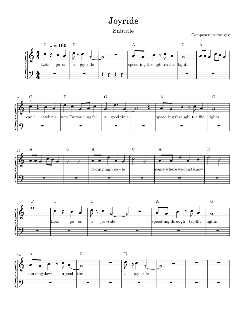 Joyride 1 Sheet music for Piano (Solo) Easy | Musescore.com