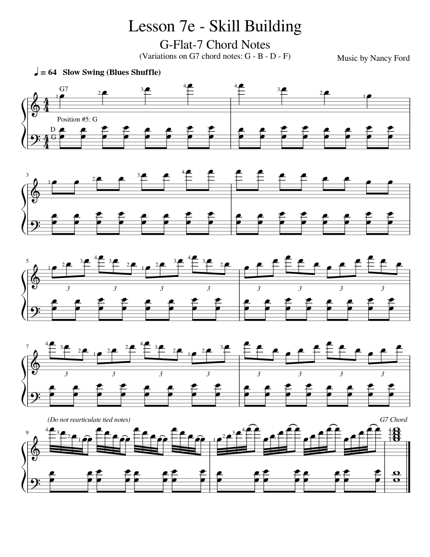 Lesson 7e - Skill Building - G Flat 7 Chord Notes Sheet music for Piano ...