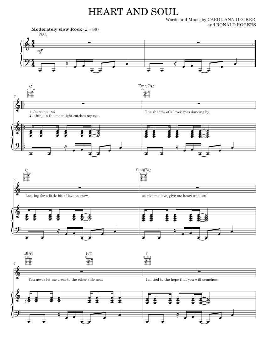 Play Official version of Heart and soul Sheet Music by T'Pau for Piano ...