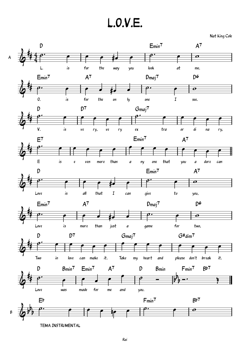 L.O.V.E. – Bert Kaempfert and Milt Gabler , L.O.V.E. Sheet music for Piano (Solo) Easy ...