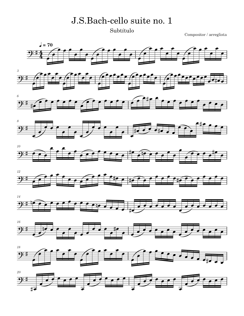 Cello Suite No.1 in G major, BWV 1007 – Johann Sebastian Bach Sheet ...