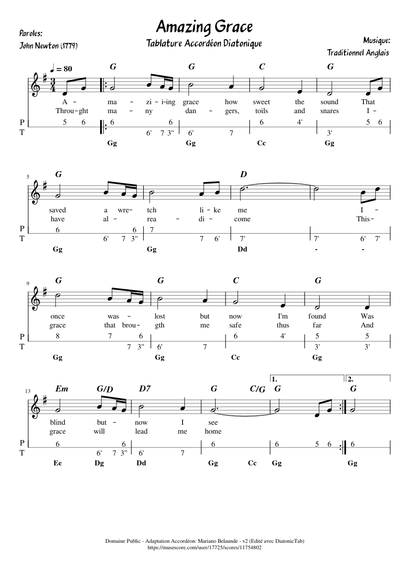 Amazing Grace – Diato - Traditional Sheet Music with Chords for ...