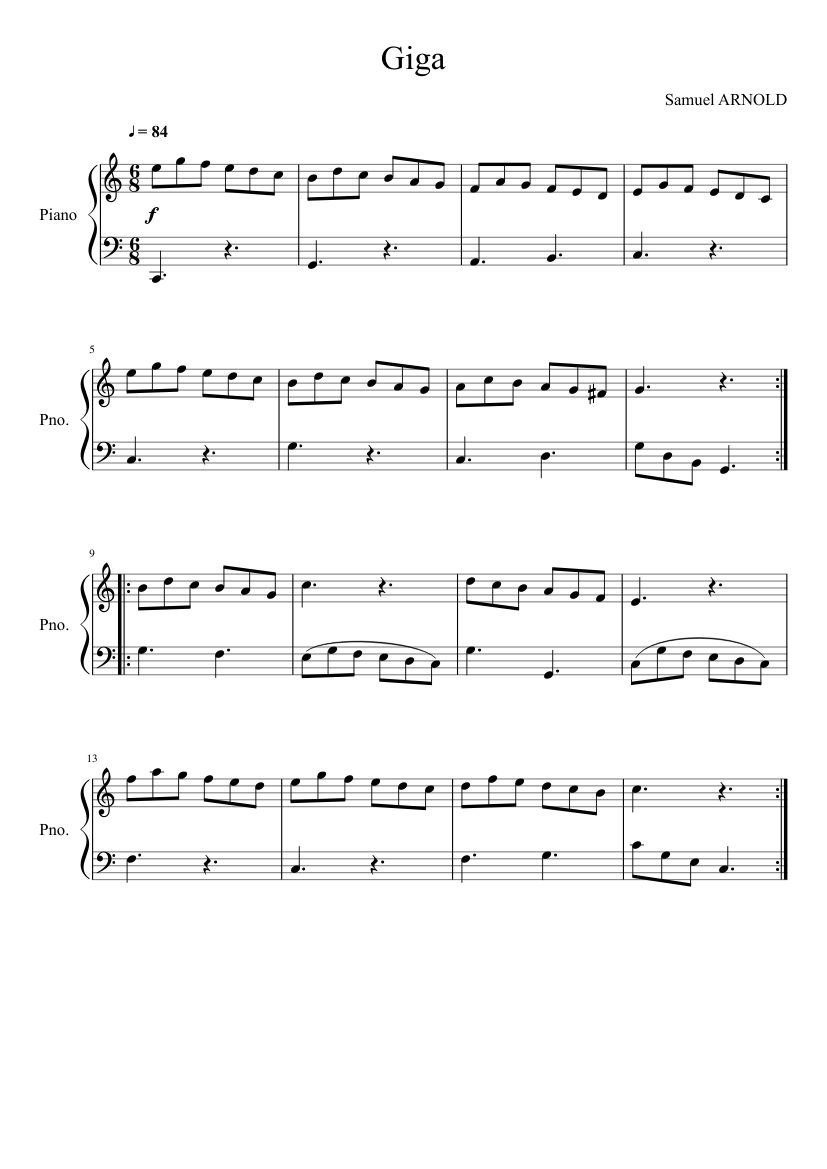 Giga - Sam Arnold Sheet music for Piano (Solo) Easy | Musescore.com