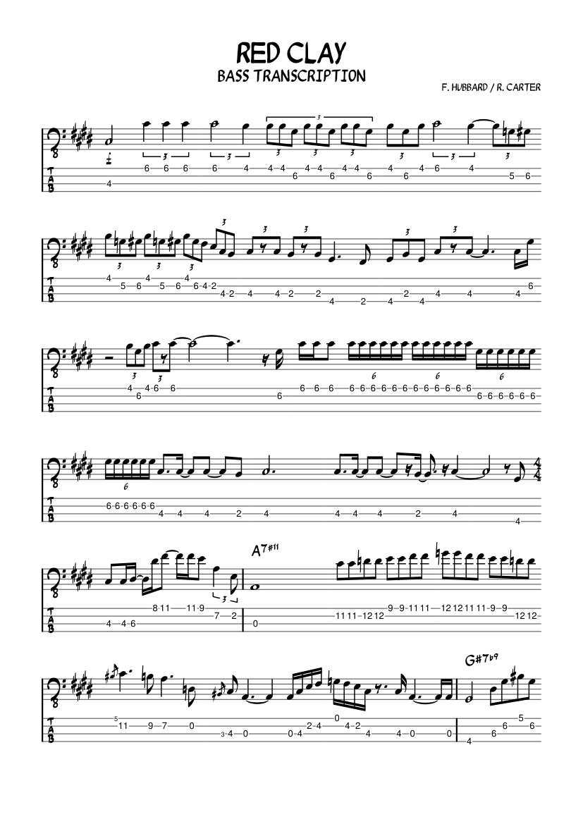 Red clay – Freddie Hubbard RED_CLAY bass transcript 2 Sheet Music and ...