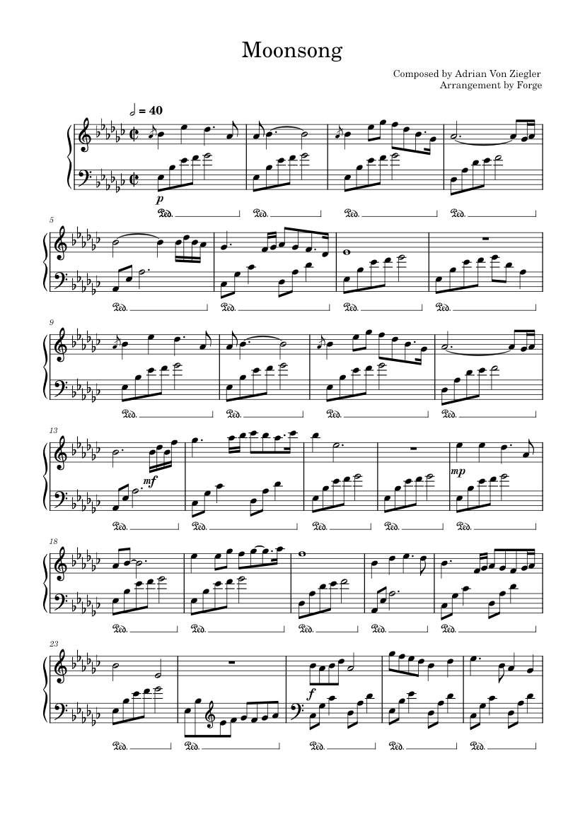 Moonsong – Adrian Von Ziegler Sheet Music for Piano (Solo) Easy ...
