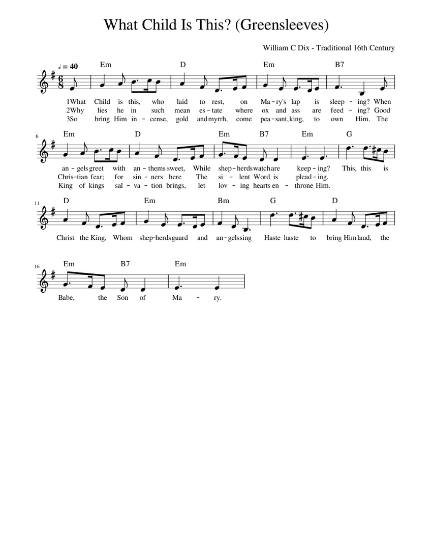 Traditional music - What Child Is This? (Greensleeves) Sheet music for ...