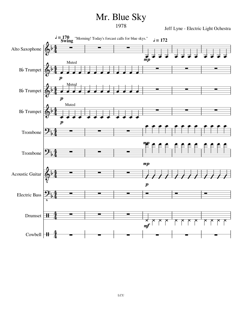 Mr. Blue Sky Sheet music for Trombone, Saxophone alto, Trumpet in b ...