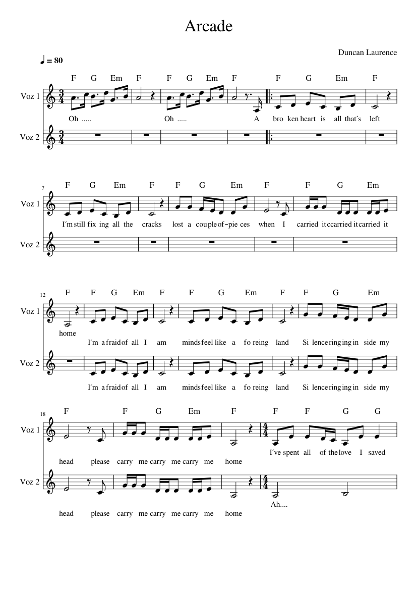 Arcade – Duncan Laurence Arcade Sheet music for Vocals, Mezzo soprano ...