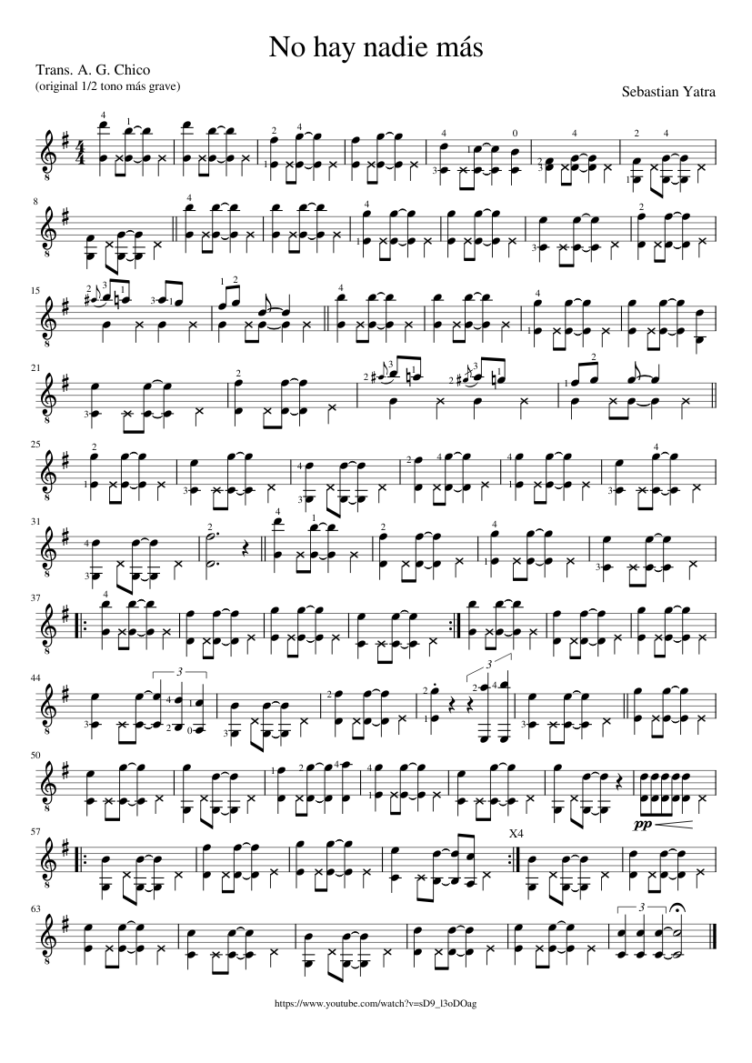 No hay nadie mas (easy) Sheet Music for Guitar (Solo) | MuseScore.com