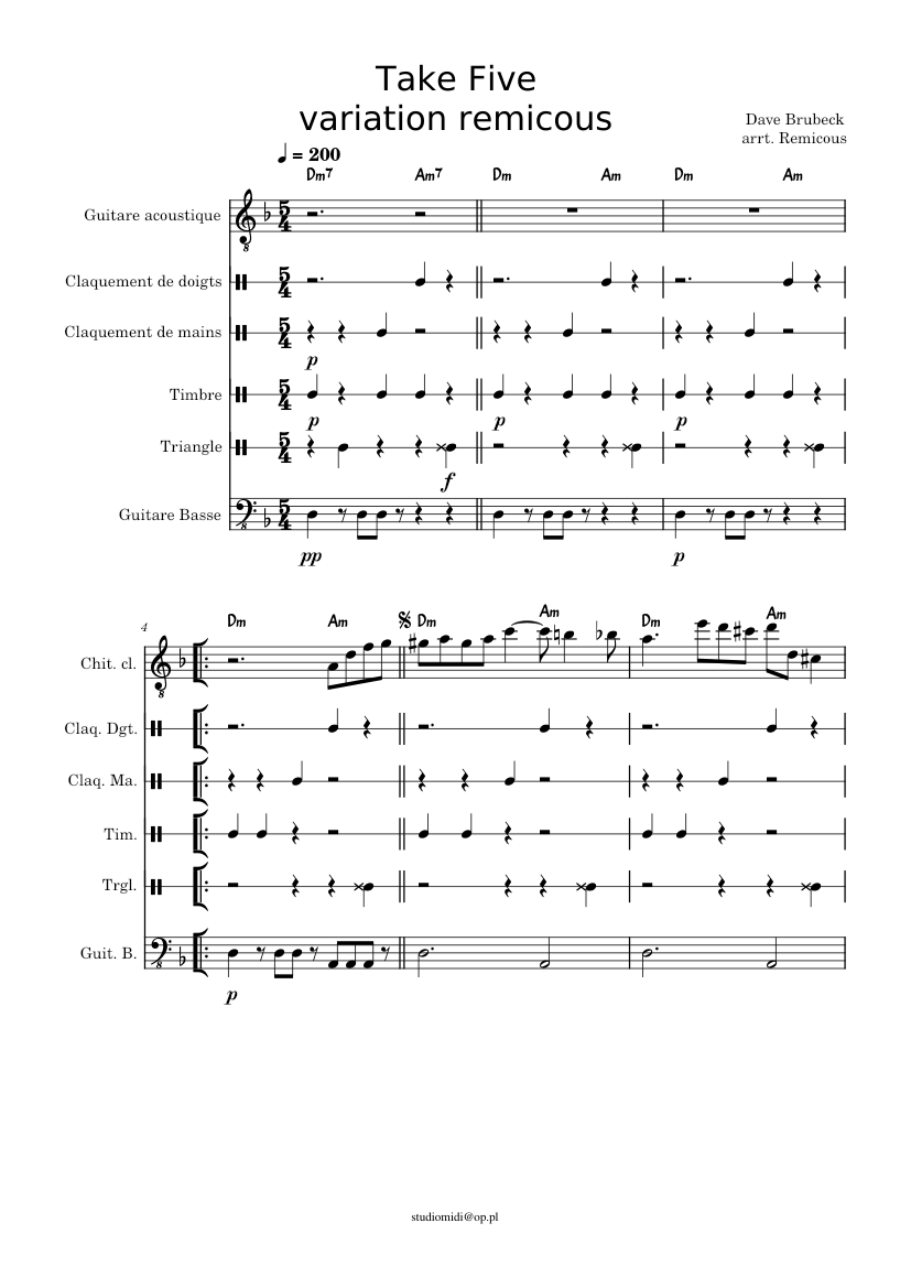 Take five remicous variation sur thème de Dave Brubeck Sheet music for ...