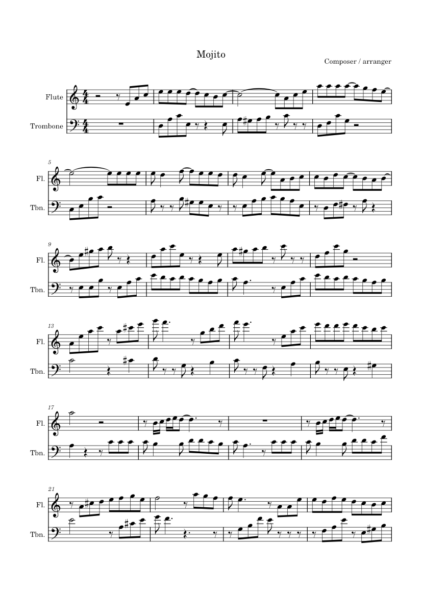 Mojito Flute and Trombone Duet Sheet music for Trombone, Flute (Mixed ...
