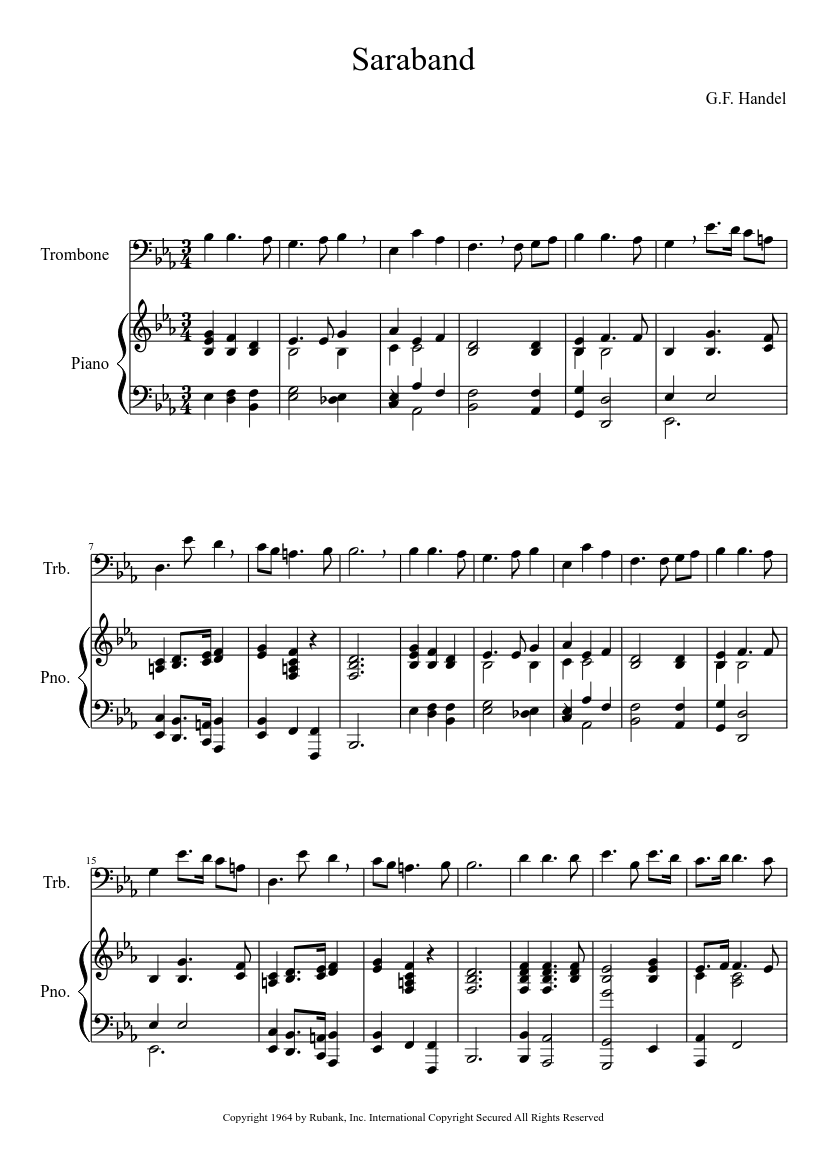 Saraband Sheet Music for Piano, Trombone (Solo) | MuseScore.com