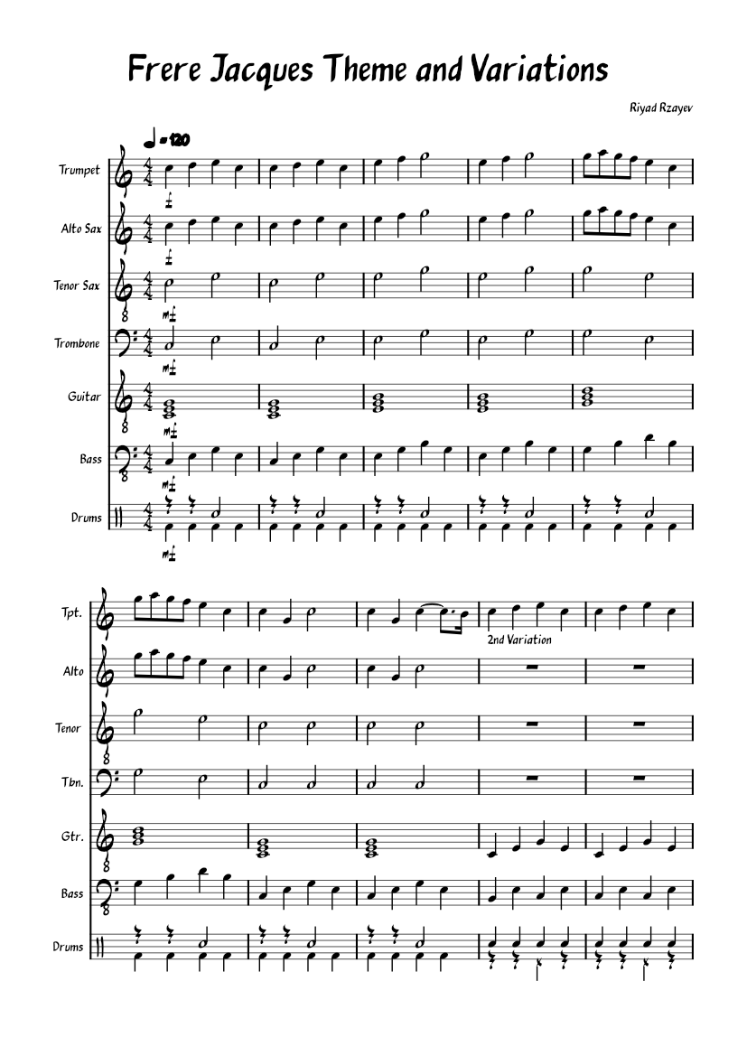 Frere Jacques – Jean Sibelius Frere Jacques Theme and Variations Sheet ...