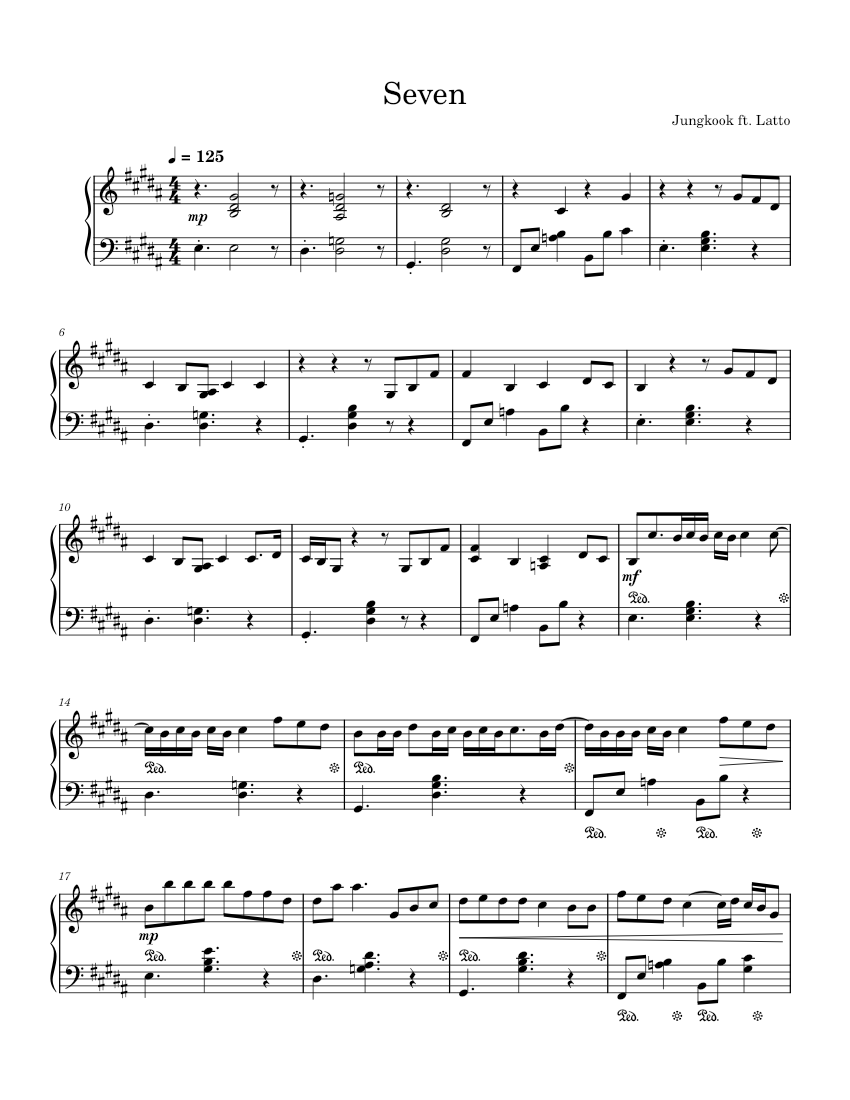 Seven – Jungkook ft. Latto Sheet Music for Piano (Solo) | MuseScore.com