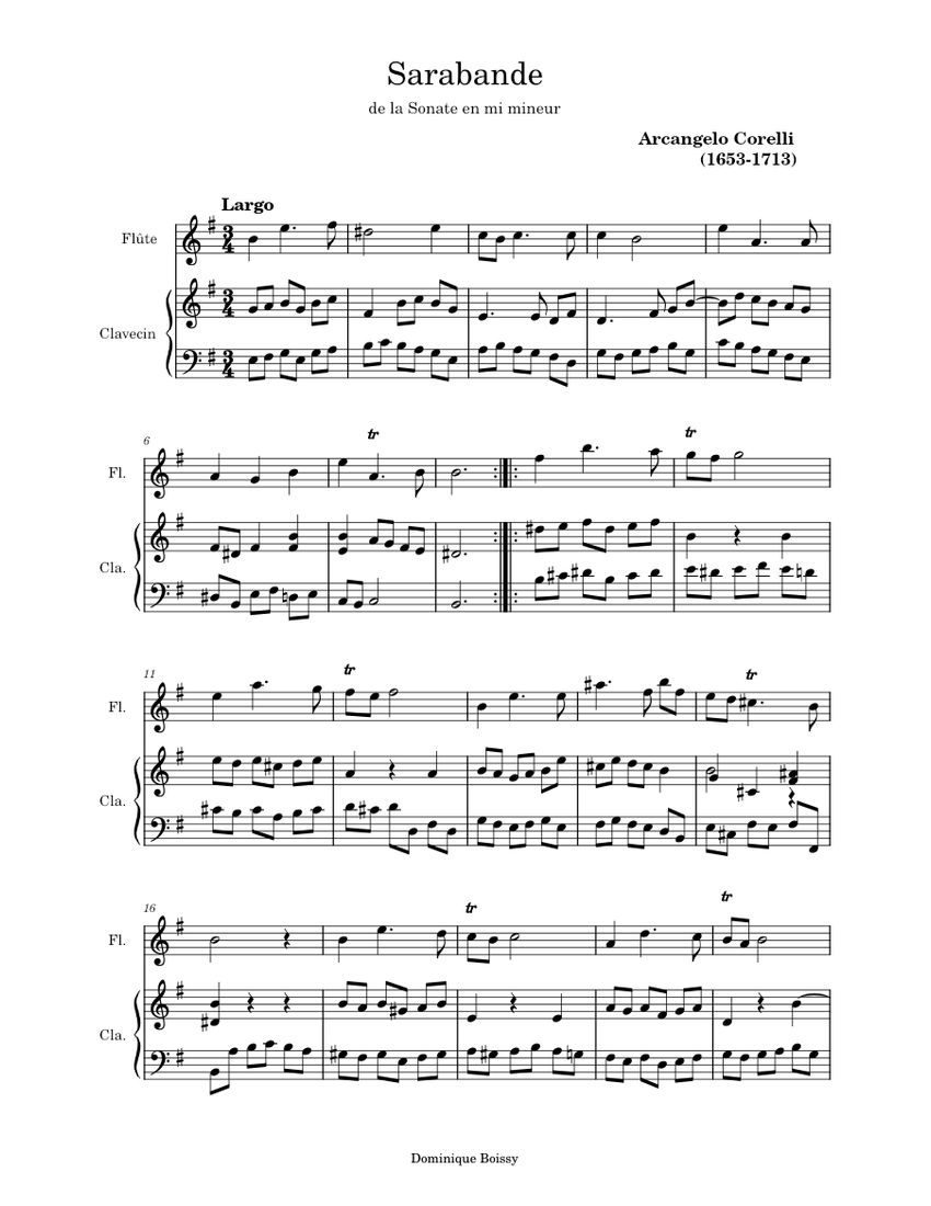 Sarabande – Arcangelo Corelli Sheet music for Harpsichord, Flute (Mixed ...