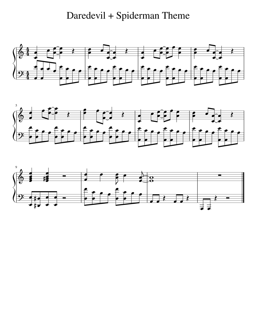 Daredevil/Spider-Man Theme Sheet music for Piano (Solo) Easy ...