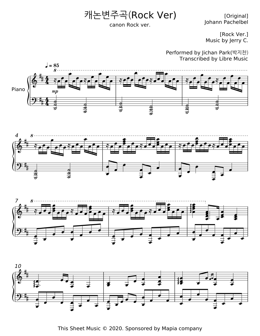 Canon Rock - JerryC Sheet Music for Piano (Piano Duo) | MuseScore.com