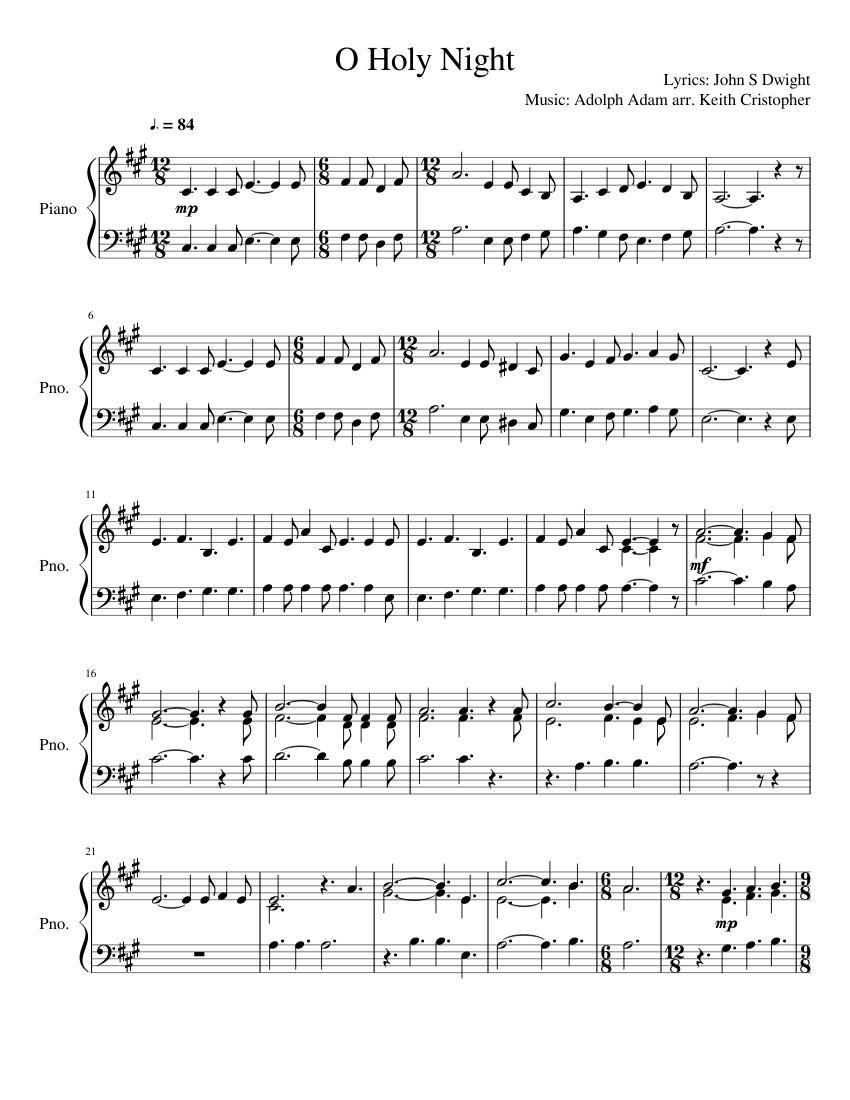 O Holy Night Sheet music for Piano, Soprano, Alto, Baritone (Mixed ...