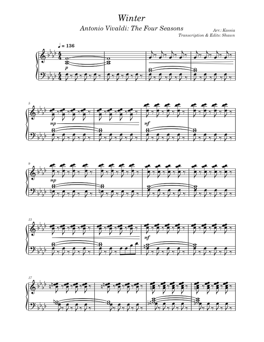 The four seasons - Winter – Vivaldi (Kassia's Version) Sheet music for ...