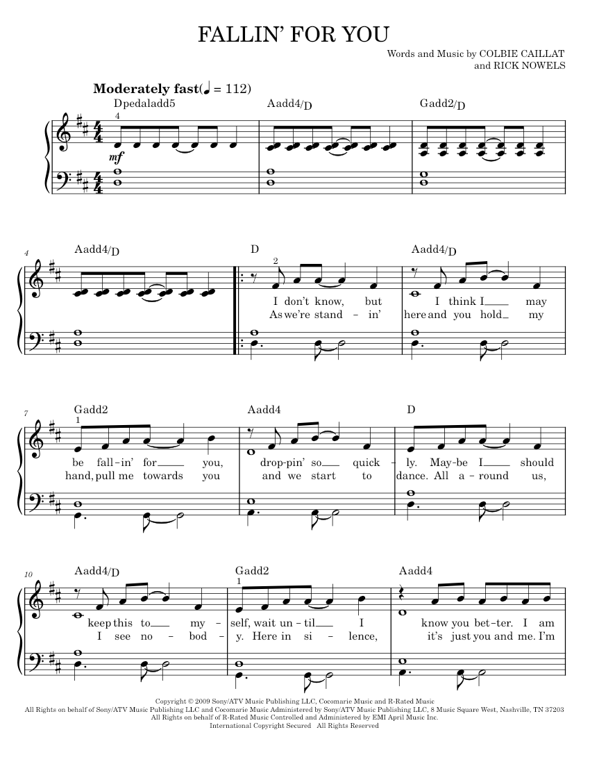 Play Official version of Fallin for you Sheet Music by Colbie Caillat ...