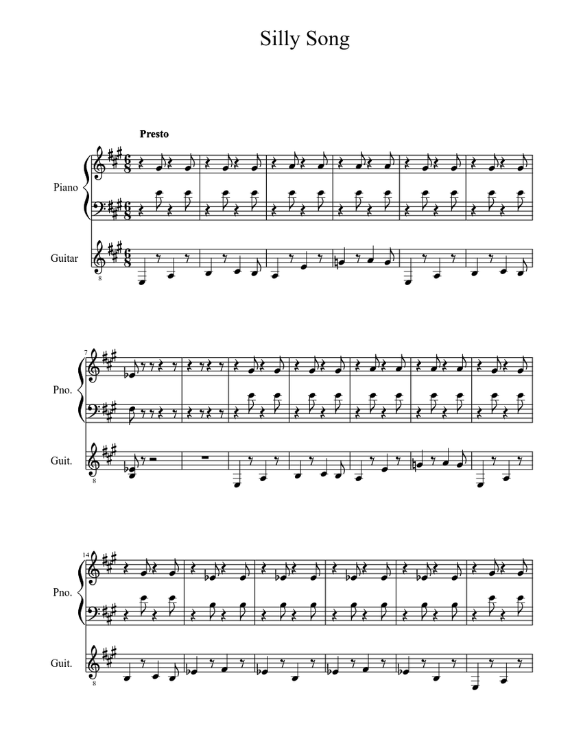 Silly Song Sheet music for Piano, Guitar (Mixed Duet) | Download and ...