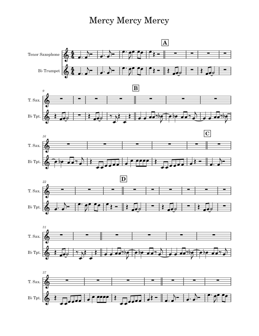 Mercy Mercy Mercy Sheet music for Saxophone tenor, Trumpet in b-flat (Mixed Duet) | Musescore.com