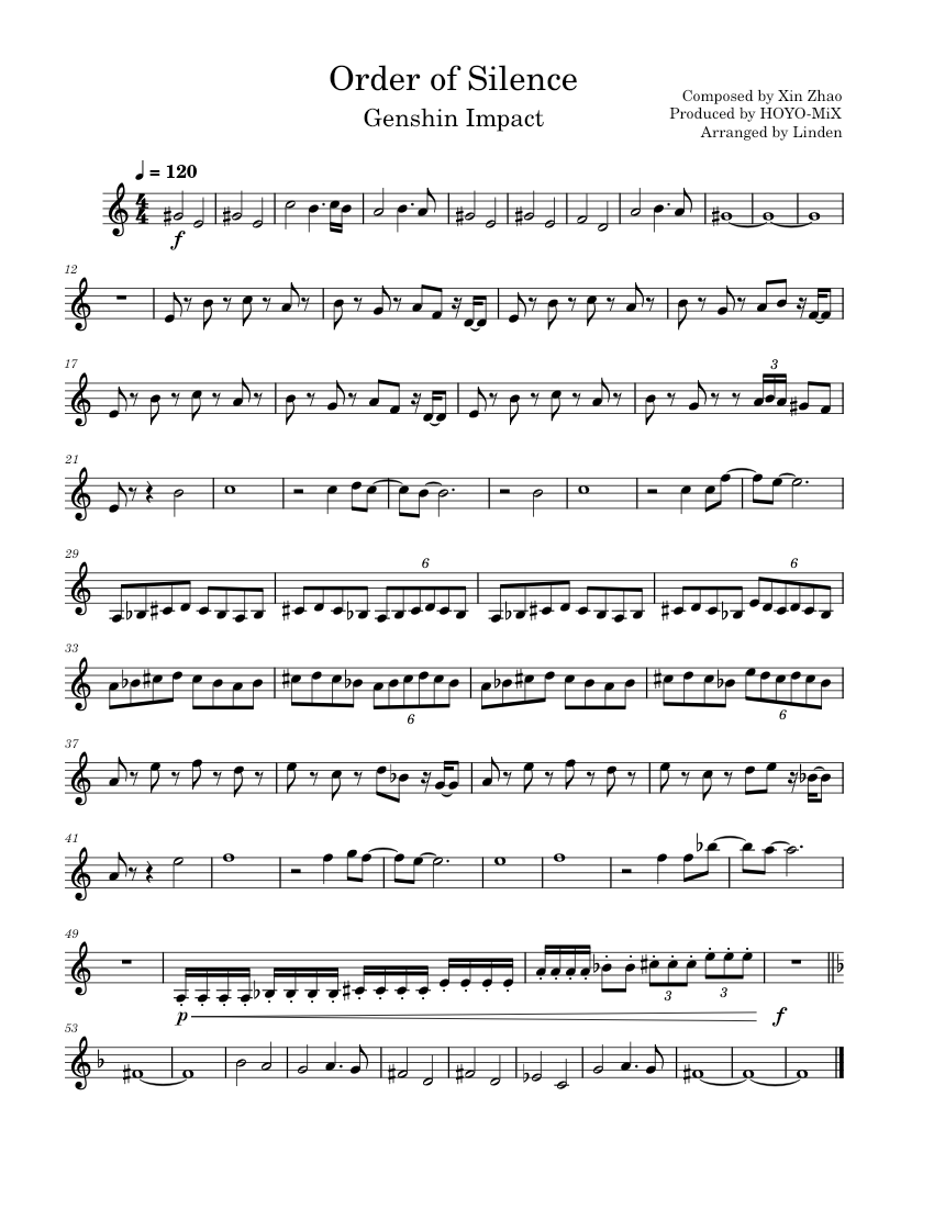 Order of Silence – Xin Zhao from Genshin Impact Sheet music for Violin ...