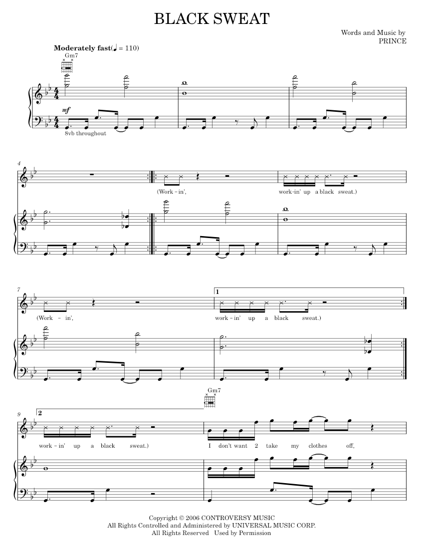 Play Official version of Black Sweat sheet music by Prince for Piano ...