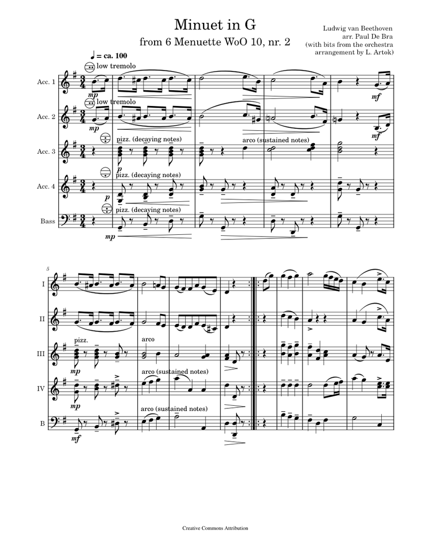 Minuet In G Major, BWV Anh.114 – Johann Sebastian Bach Sheet music for Accordion (Piano Quintet ...