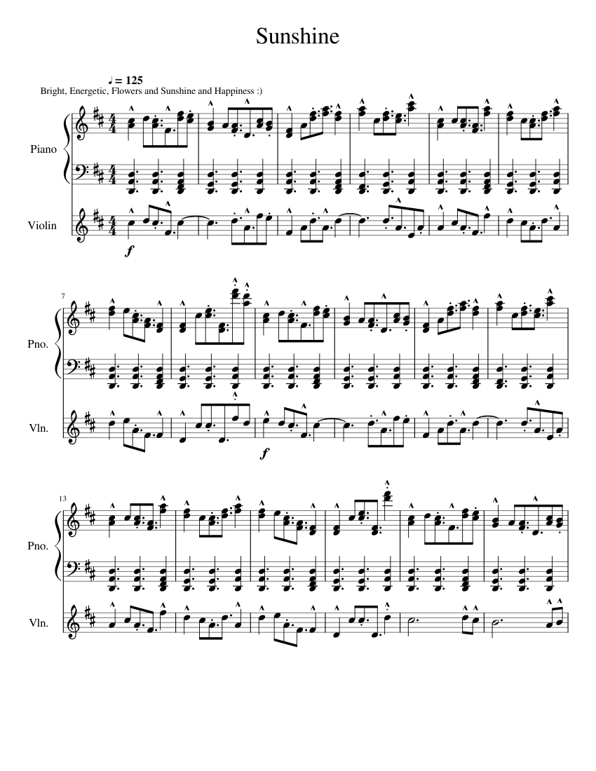 Sunshine Sheet music for Piano, Violin (Solo) | Musescore.com