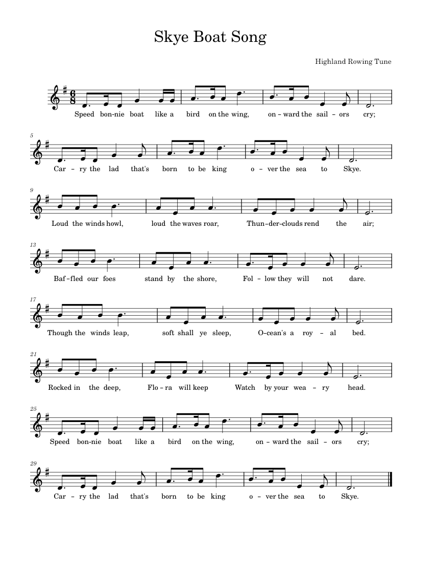 The skye boat song – Misc Traditional Skye Boat Song (piano/vocal ...