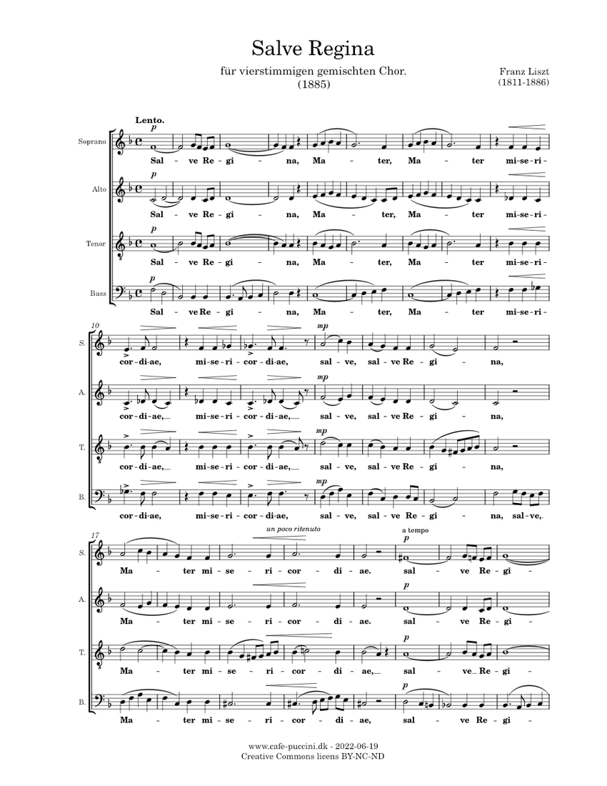 Salve Regina – Franz Liszt Sheet music for Soprano, Alto, Tenor, Bass voice (SATB) | Musescore.com