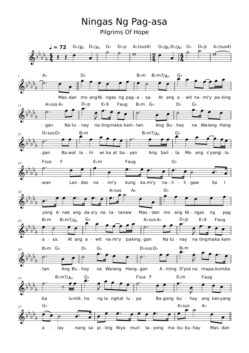 Ningas Ng Pag-asa (Pilgrims Of Hope) Sheet Music with Chords for Voice ...