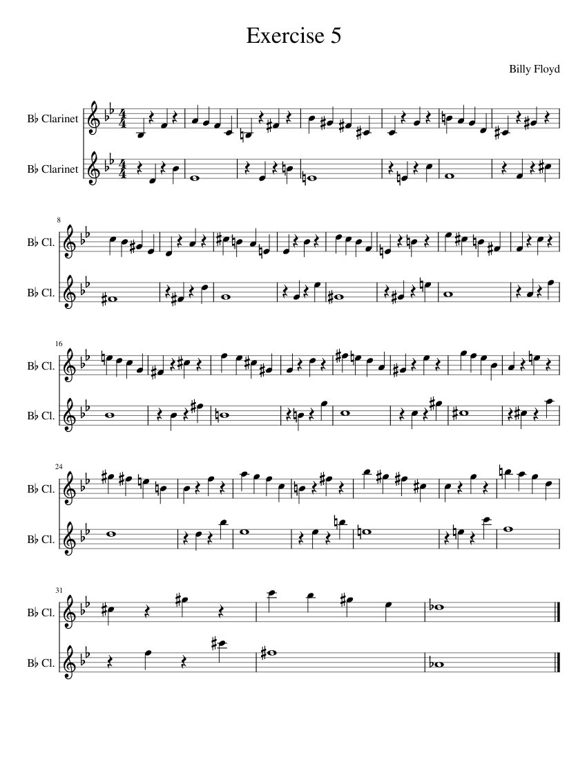 Exercise 5 Sheet music for Clarinet in b-flat (Woodwind Duet ...