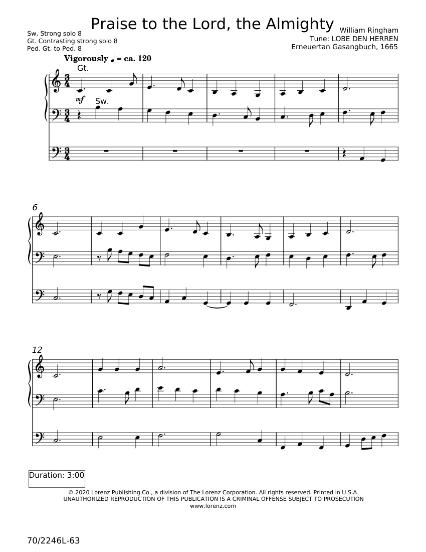 Praise to the Lord, the Almighty - Joachim Neander Sheet Music for ...