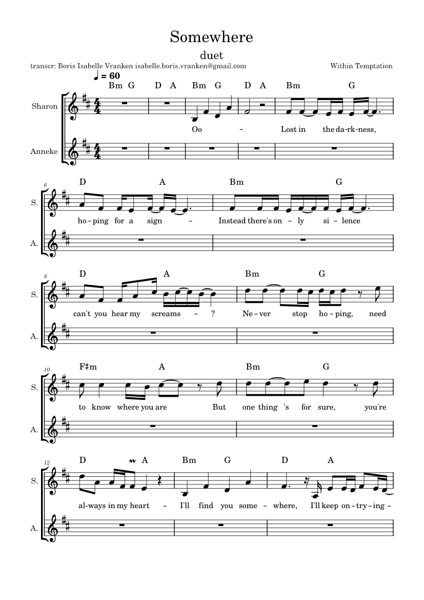 Somewhere – Within Temptation Somewhere-duet-Within temptation Sheet ...