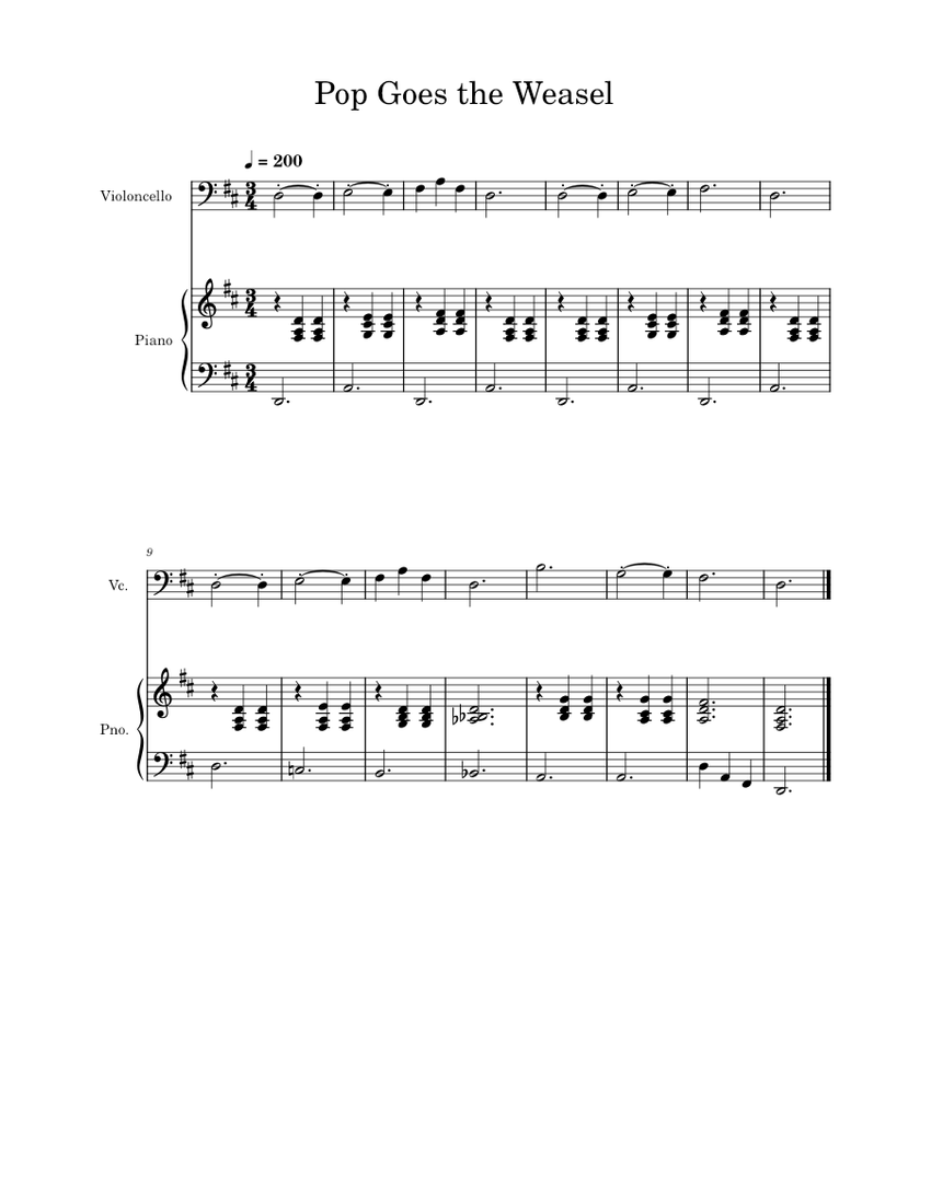 POP GOES THE WEASEL – Trad. English Sheet music for Piano, Cello (Solo) | Musescore.com