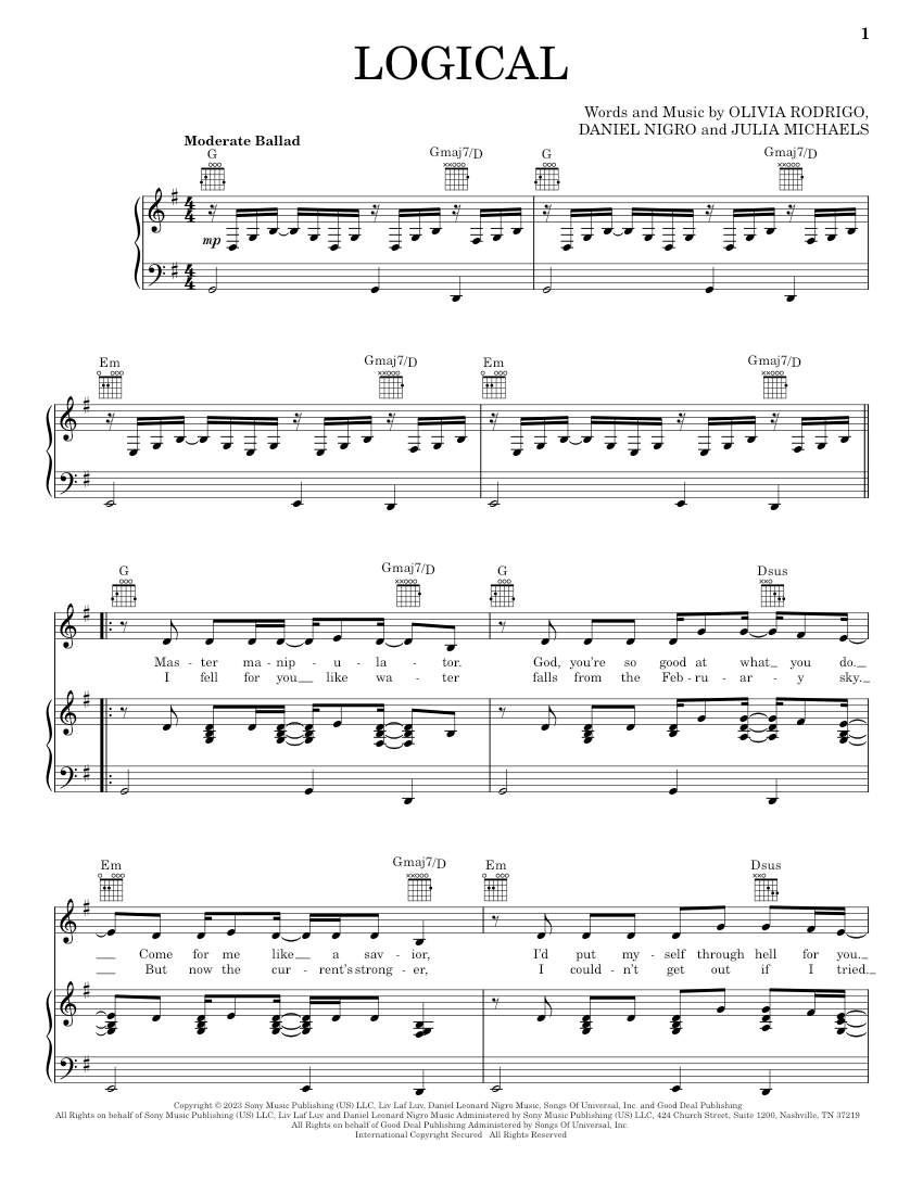 Play Official version of Logical Sheet Music by Olivia Rodrigo for ...