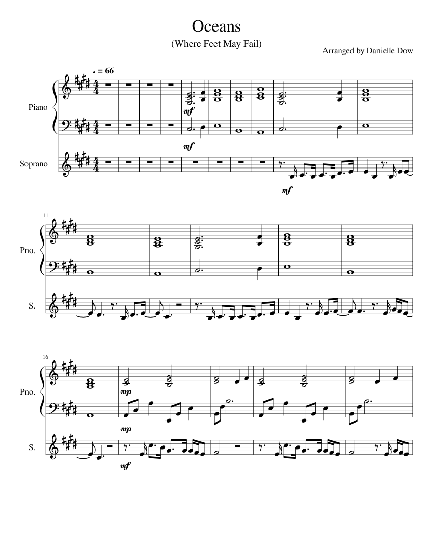 Oceans 2 Sheet music for Piano, Soprano (Piano-Voice) | Musescore.com