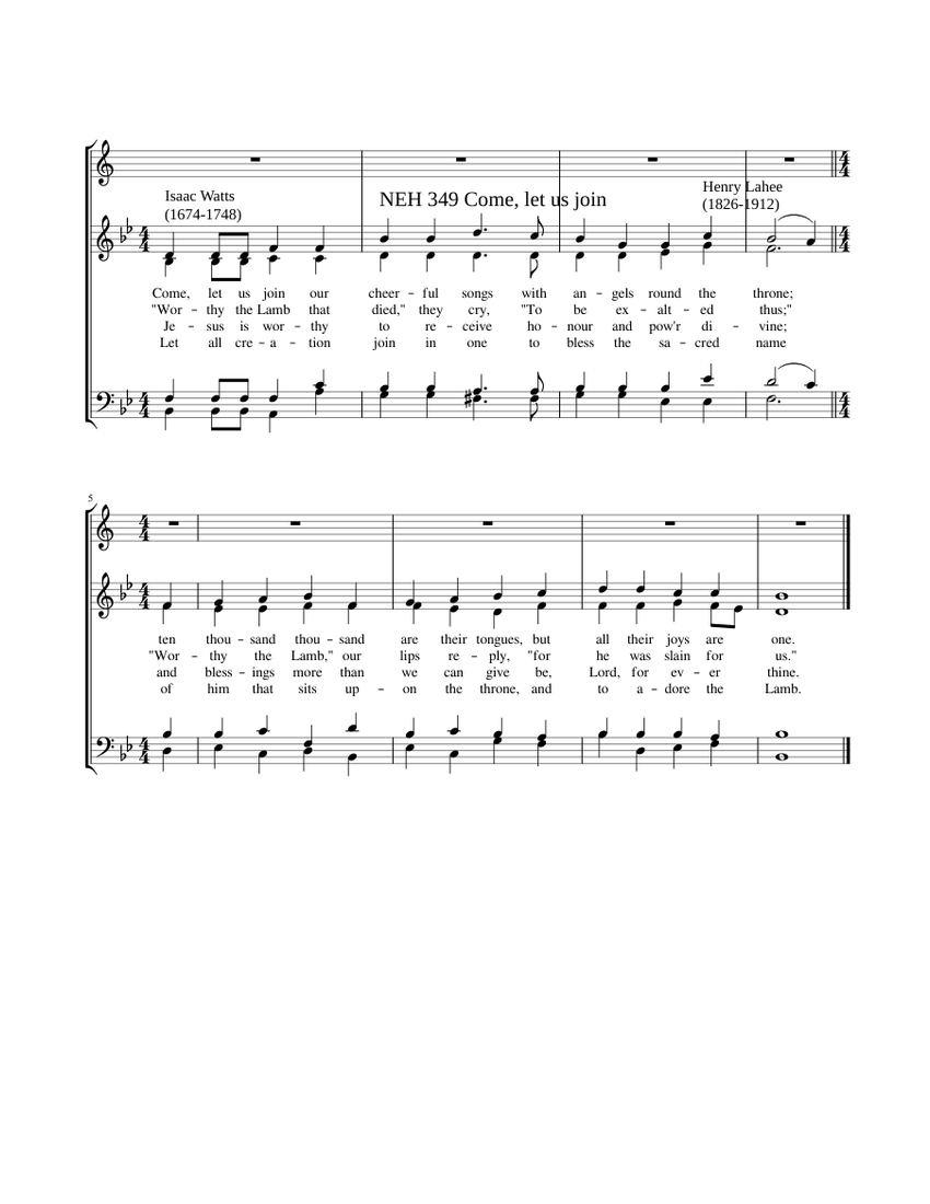 Come, let us join our cheerful songs - Henry Lahee Sheet music for ...