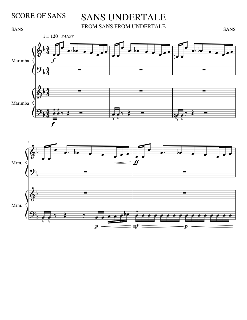 SANS UNDERTALE Sheet music for Marimba (Percussion Duet) | Musescore.com