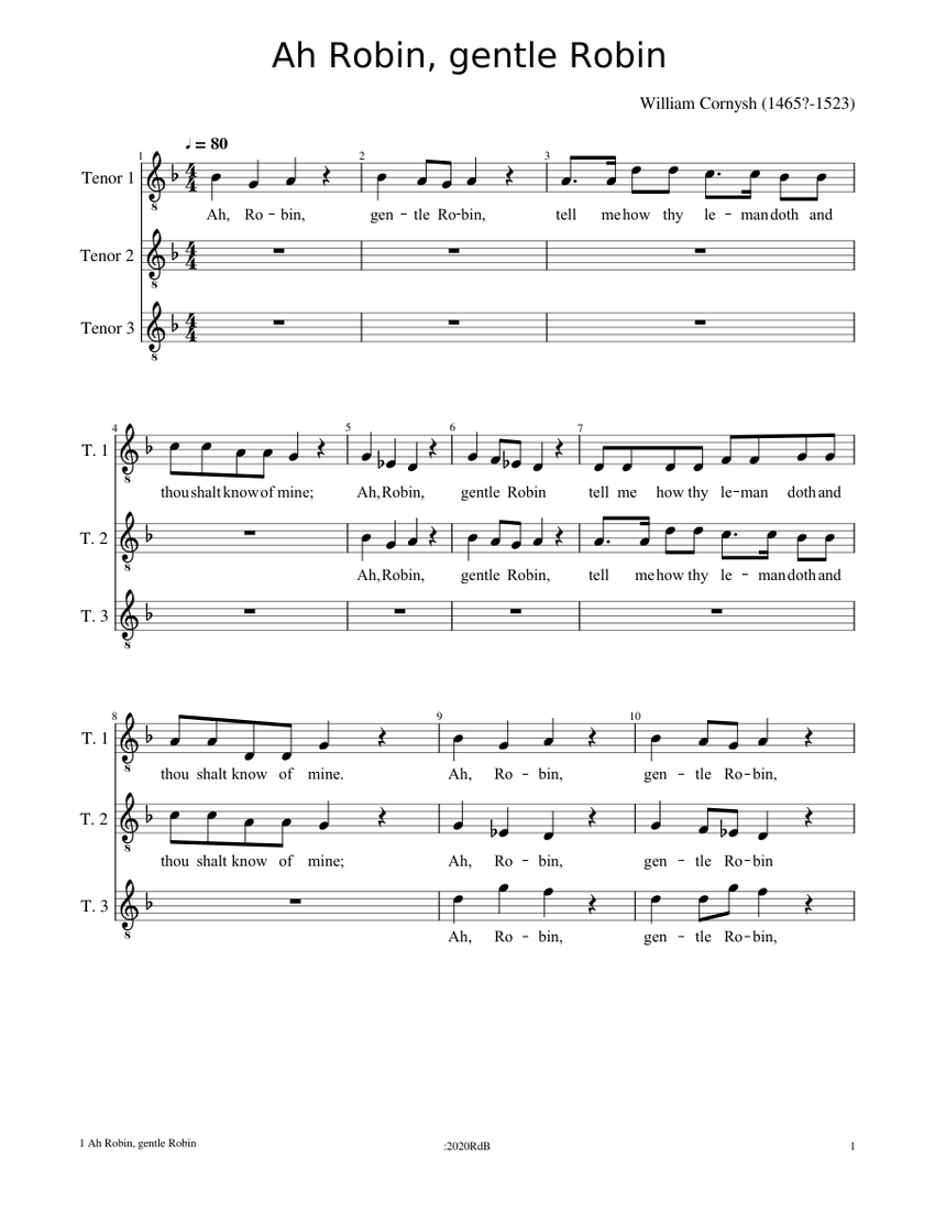 Ah Robin, gentle Robin Sheet music for Tenor (Men’s Choir) | Musescore.com