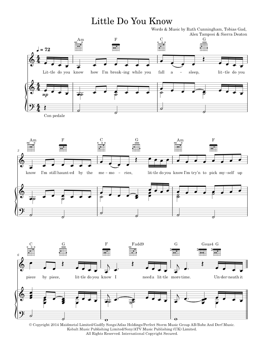 Play Official version of Little Do You Know. sheet music by Alex ...