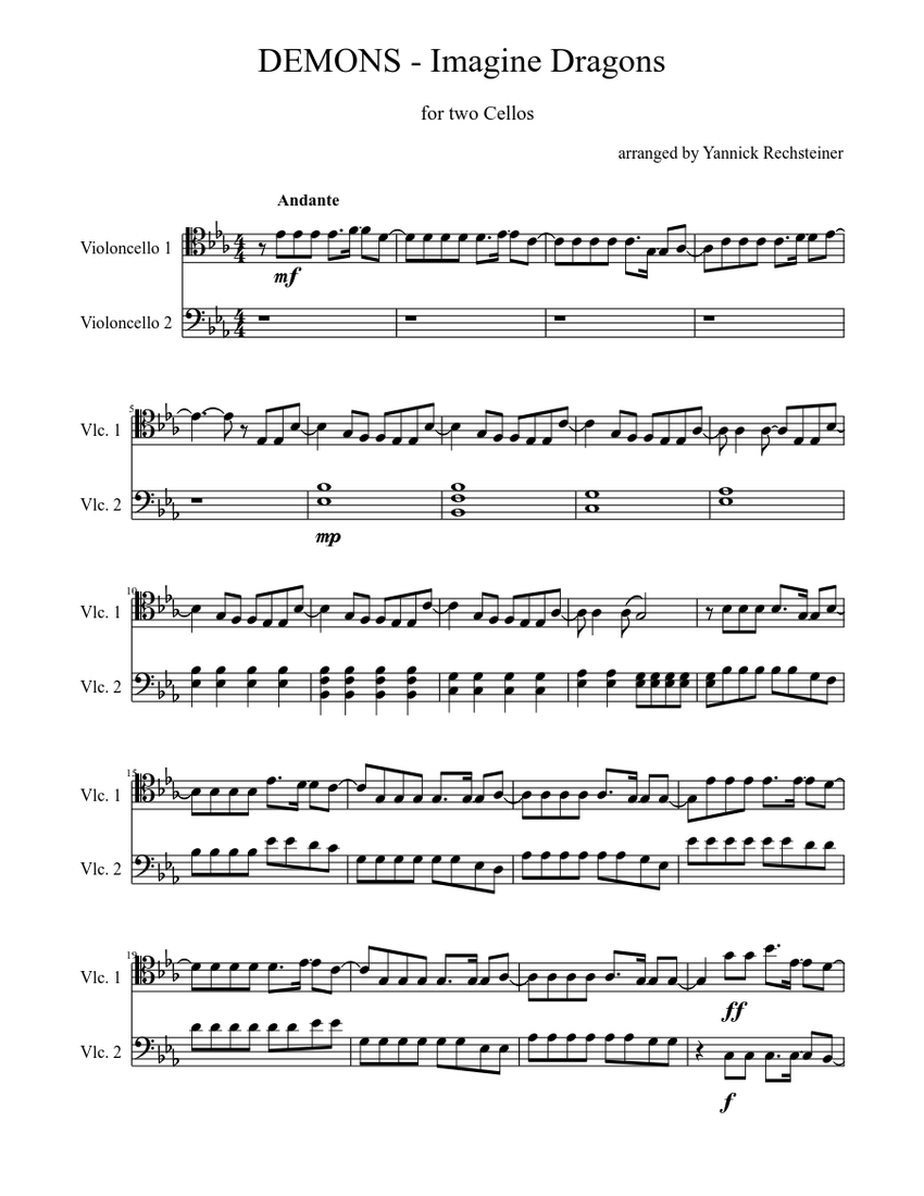 DEMONS - Imagine Dragons Sheet music for Cello (String Duet) | Download ...