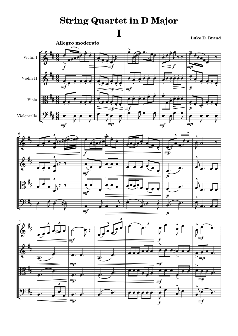 String Quartet No. 1 in D Major Sheet music for Violin, Viola, Cello ...