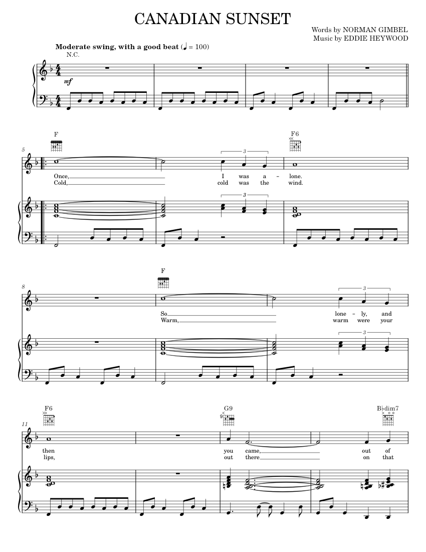 Play Official version of Canadian sunset Sheet Music by Andy Williams ...