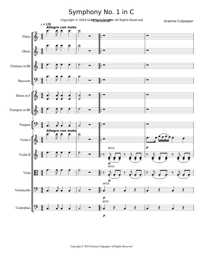 Symphony No 1 in C "Classical" - I Sheet music for Flute, Oboe, Bassoon ...