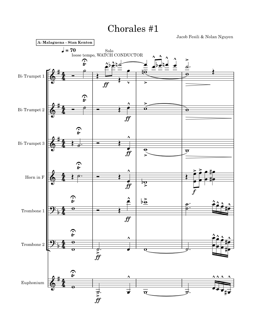 Chorales #1 Sheet music for Trombone, Euphonium, Trumpet in b-flat ...