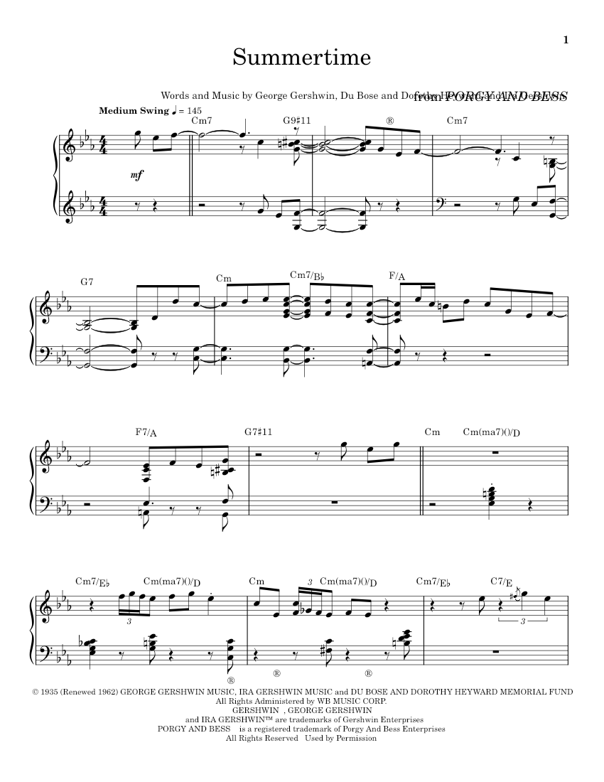 Play Official version of Summertime Sheet Music by George Gershwin, Ira ...