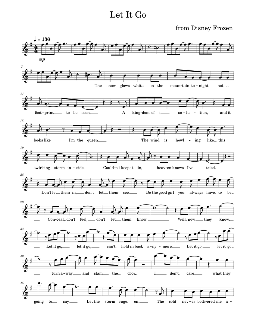 Let it go – Idina Menzel Sheet music for Violin (Solo) | Musescore.com